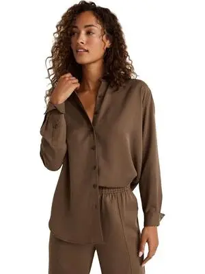 HAVEN WELL WITHIN The Daily Shirt In Drapey Twill - Deep Mocha
