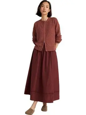HAVEN WELL WITHIN Pima Cotton Poplin Lace Pintuck Midi Skirt - Garnet