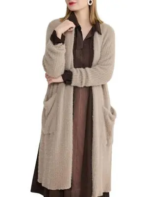 LUUKAA Lou Shaggy Knit Cardigan - Beige