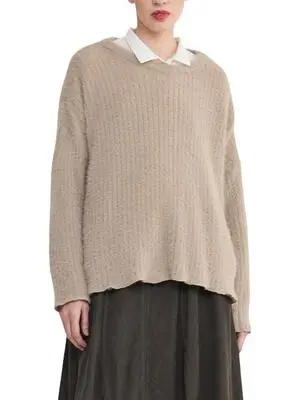 LUUKAA Juliette Shaggy Knit Sweater - Beige