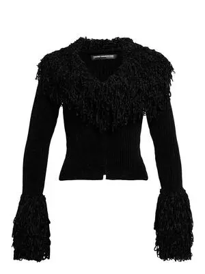Naked Wardrobe Loop Fringe Ribbed Cardigan - Black