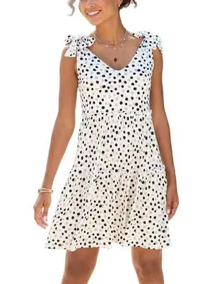 LASCANA Tie Strap Tiered Dress - White Multi
