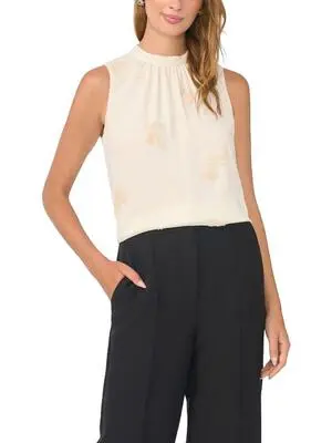 Vince Camuto Beaded Sleeveless Mock Neck Blouse - Sand Drift
