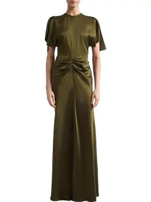 Victoria Beckham Isabella Short Sleeve Column Gown - Marsh Green