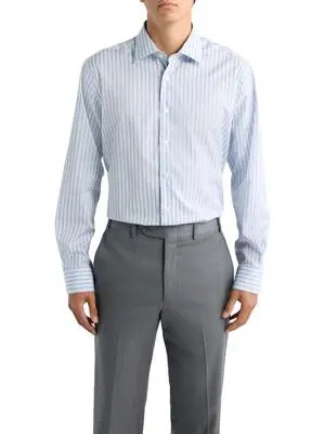 JACK VICTOR Dream Stripe Cotton Poplin Dress Shirt - Light Aviator