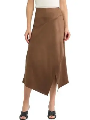 CITY BLUES Faux Suede Asymmetric Midi Dress - Brown
