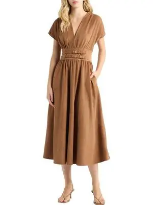 Parker The Noa Faux Suede Midi Dress - Brown