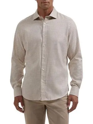 Bugatchi Axel Shaped Fit Check Button Up Shirt - Cobblestone