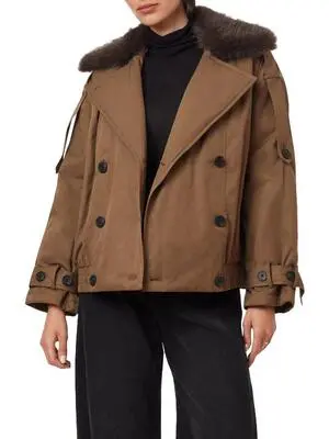 Habitual Faux Fur Collar Trench Jacket - Teak