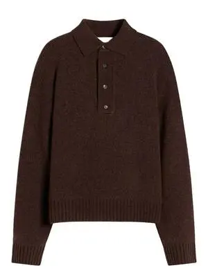 DANIEL SIMMONS Long Sleeve Knit Polo - Brown