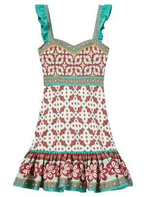 La DoubleJ Gingerbread Ruffled Printed Mini Dress - Multicolor