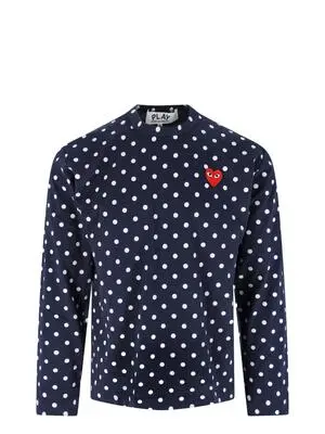 Play Comme Des Garcon Comme Des Garcons Play Polka Dot Heart Logo Long Sleeve Sweatshirt Blue