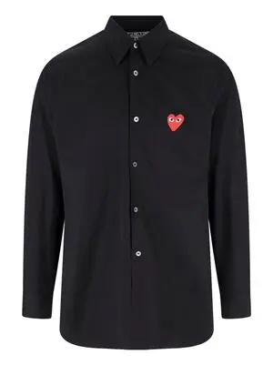 Play Comme Des Garcon Button-up Shirt With Heart Logo - Black