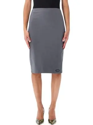 MIU MIU Miu Miu Washed Stretch Poplin Pencil Skirt With Knit Logo Patch