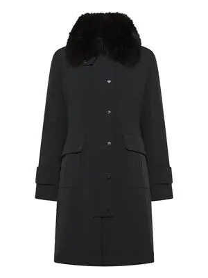 Peuterey Hooded Long Down Coat With Fur Trim - Nero