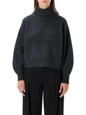 SESSUN Ribbed Turtleneck Sweater With Balloon Sleeves - Grigio
