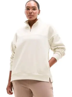 Athleta Forever Fleece 1/4 Zip Sweatshirt - Bone