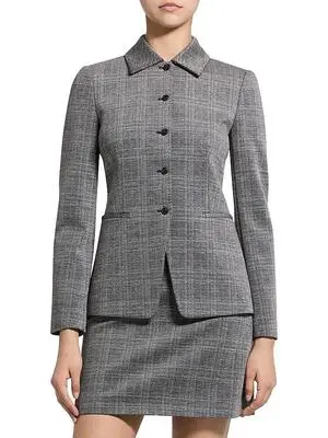 Theory Button Front Cutaway Blazer - Tan Multi