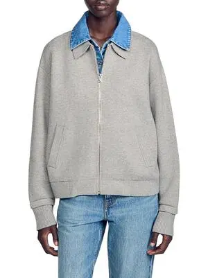 Sandro Hayden Layered Look Zip Cardigan - Grey