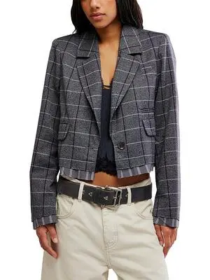 Free People Academia Windowpane Blazer - Charcoal