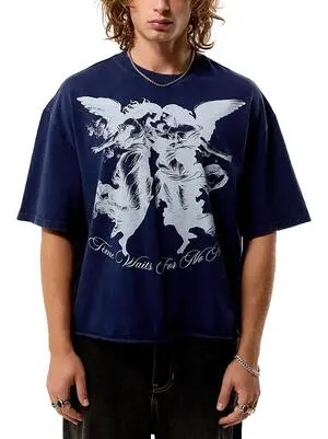 PACSUN Time Waits Cotton Crewneck Graphic T-shirt - Blue