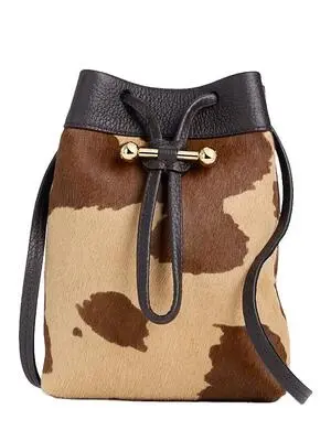 Strathberry Osette Midi Calf Hair Pouch Bucket Bag - Sand Multi