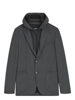 BOSS C-hanry Wool Drawstring Hood Sport Coat - Open Blue