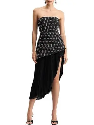 AVEC LES FILLES Asymmetric High Low Pleated Combo Dress