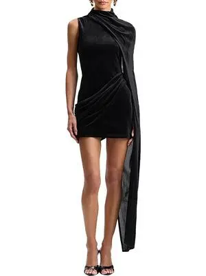 Avec Les Filles Draped Mock Neck Cape Mini Dress - Black