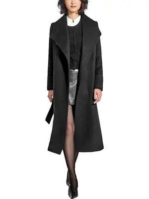 Sentaler Alpaca & Wool Funnel Collar Wrap Coat - Black