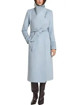 Sentaler Alpaca & Wool Funnel Collar Wrap Coat - Giacial Blue