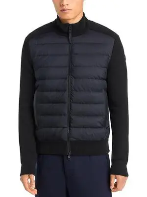 MONCLER Wool Blend Zip Panel Down Cardigan Sweater