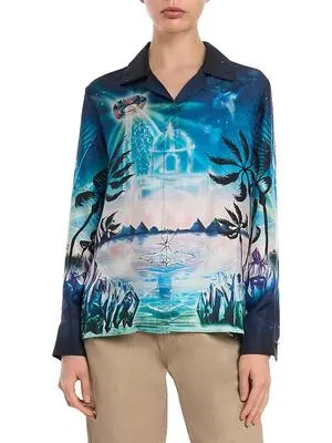 Casablanca Silk Cuban Collar Long Sleeve Shirt - Multi