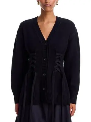 Simone Rocha Merino Wool Blend Sculpted Corset Cardigan - Black