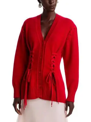 Simone Rocha Merino Wool Blend Sculpted Corset Cardigan - Red