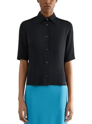 JIL SANDER Satin Short Sleeve Shirt - Midnight