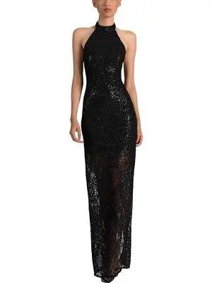 Alice + Olivia Koi Embellished Lace Halter Maxi Dress - Black