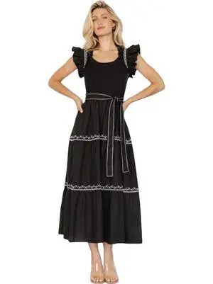 BALTIC BØRN Elisa Embroidered Midi Dress - Black