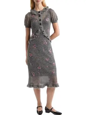 SHUSHU/TONG Beaded Floral Wool & Mohair Blend Cardigan - Grey