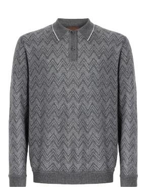 Missoni Long-sleeve Cashmere Zig Zag Polo Shirt - Grey