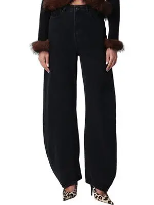 ROTATE BY BIRGER CHRISTENSEN Draped Barrel Leg Black Denim Jeans Black