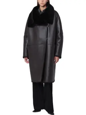 TOTEME Oversized Dark Sheepskin Coat - Brown