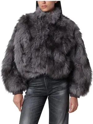 SWORD 6644 Cropped Shaded Faux Fur Jacket - Grey