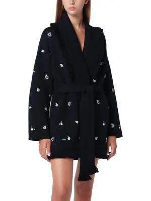 Alanui Echoes Of The Bandana Navy Wool Cardigan - Blue
