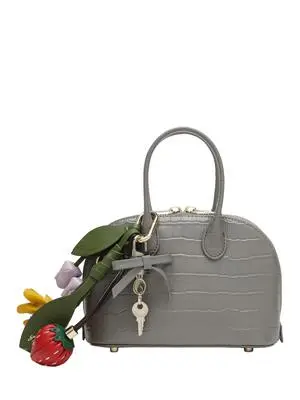 SELF-PORTRAIT Mini Bowling Bag In Gray Embossed Leather - Grey