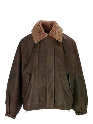 BULLY Shearling-collar Leather Jacket - Brown