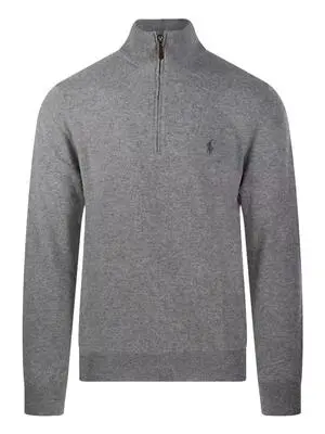Ralph Lauren Logo-embroidered Quarter-zip Sweater - Grey