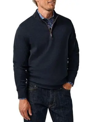 David Donahue Cotton Blend Quarter Zip Sweater - Navy