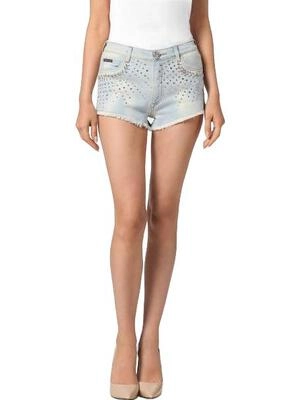 Philipp Plein Strass Denim Shorts Crystal - Icecube