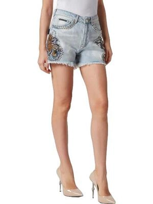 Philipp Plein Denim Shorts Tattoo - Icecube